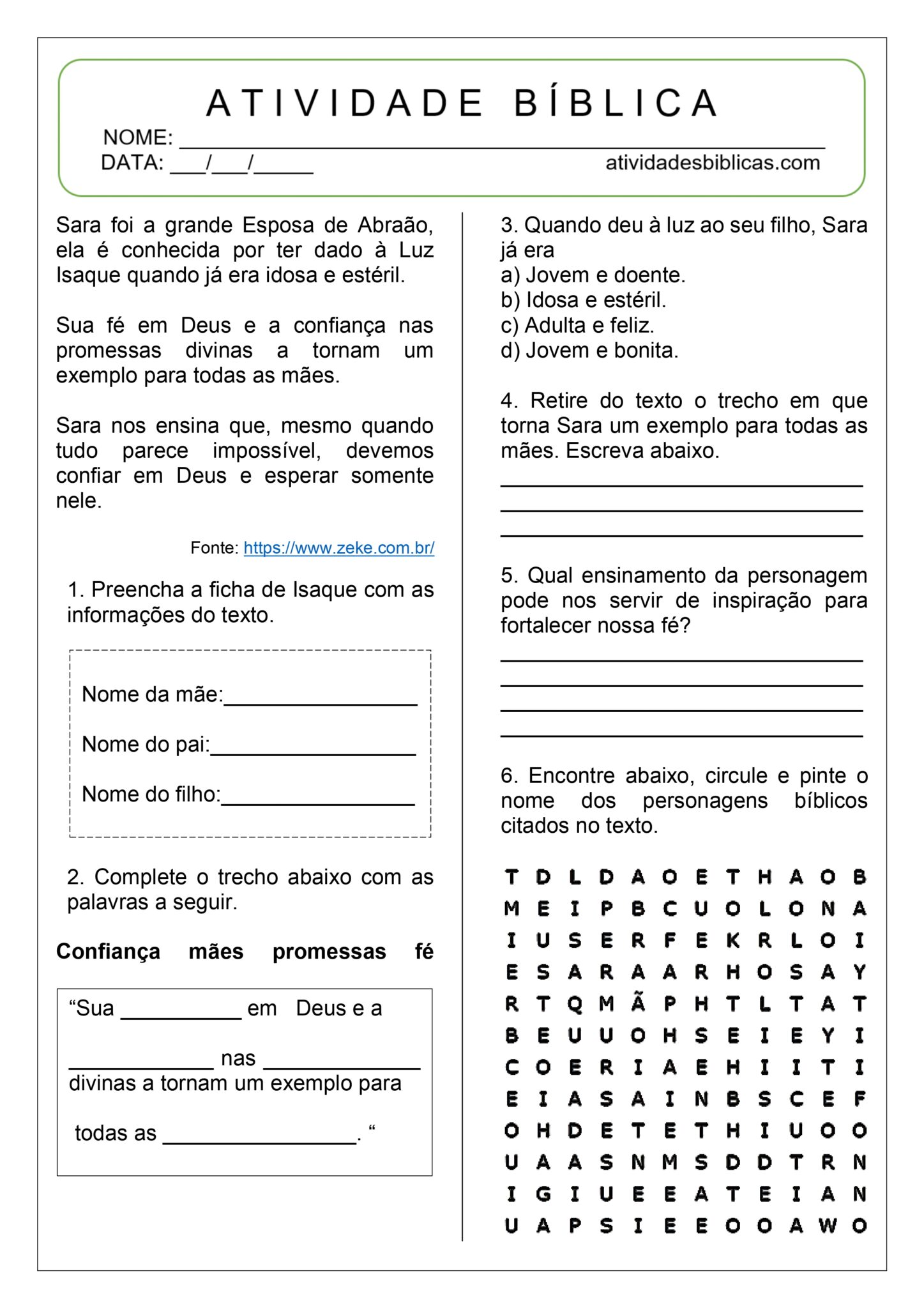 Atividades Bíblicas sobre o Dia das Mães para imprimir - Atividades ...