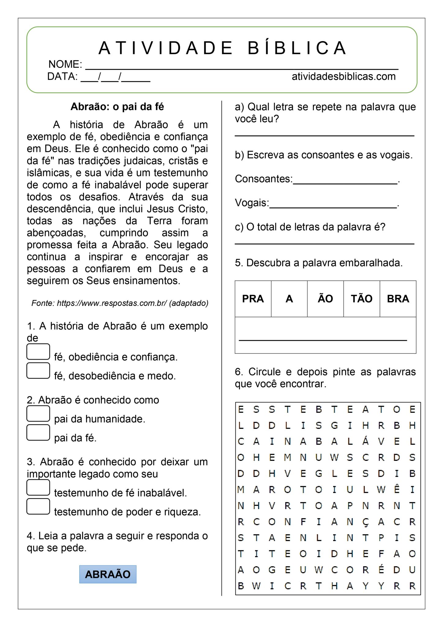 Atividades sobre Abraão para Imprimir - Atividades Bíblicas